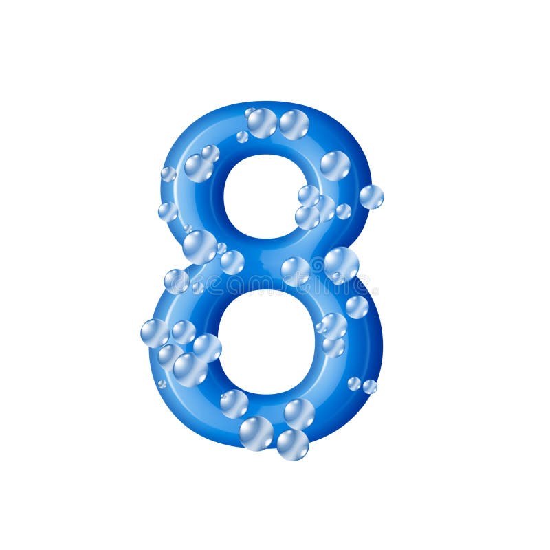 Blue 3d Numbers with Bubbles, White Background, 3d Rendering, Eight ...
