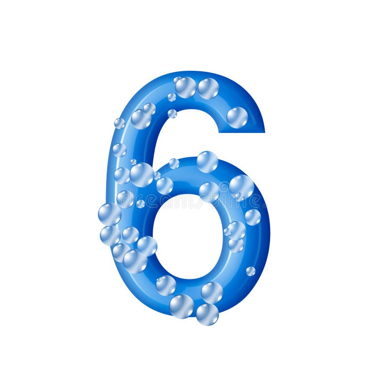 Blue 3d Numbers with Bubbles, White Background, 3d Rendering, Six Stock ...