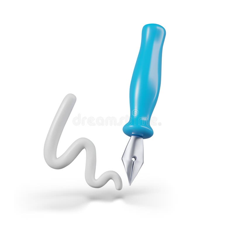 Blue 3D Pen. Pen with Written Thick Line, Vector Illustration in ...