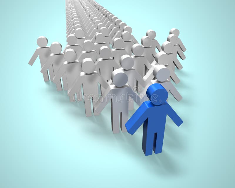 Blue 3D People in First Position of Arrow Shape Stock Illustration ...