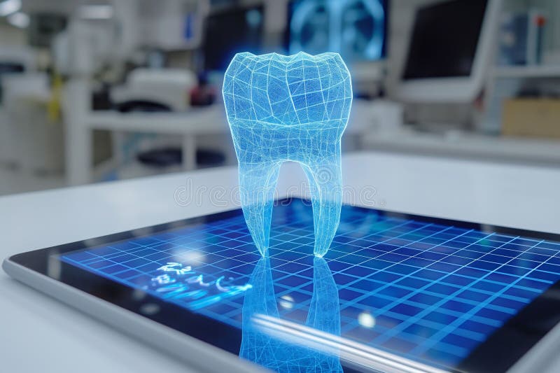 A Blue 3D Picture of a Tooth Displayed on a Screen for Dental Purposes ...