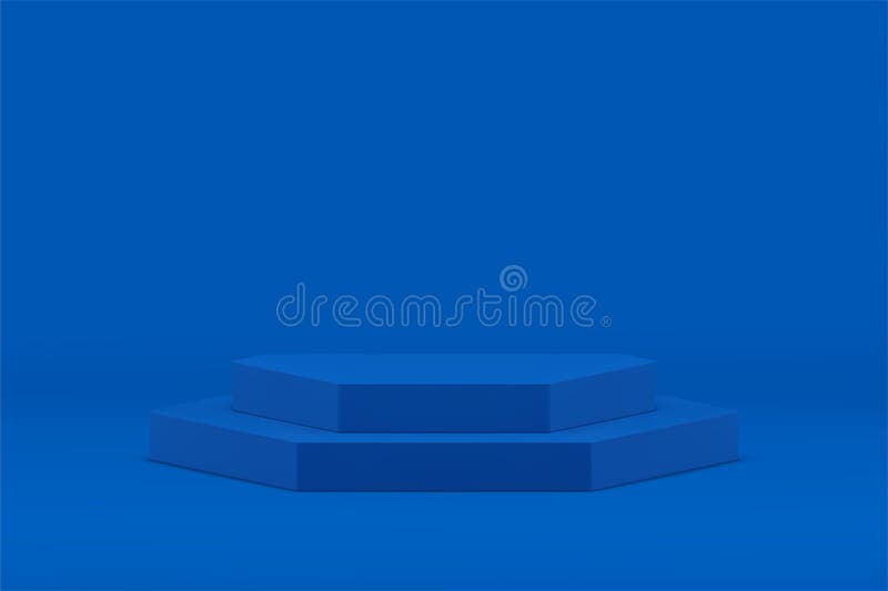 Blue 3d Podium Hexagonal Step Pedestal Empty Geometric Showcase for ...