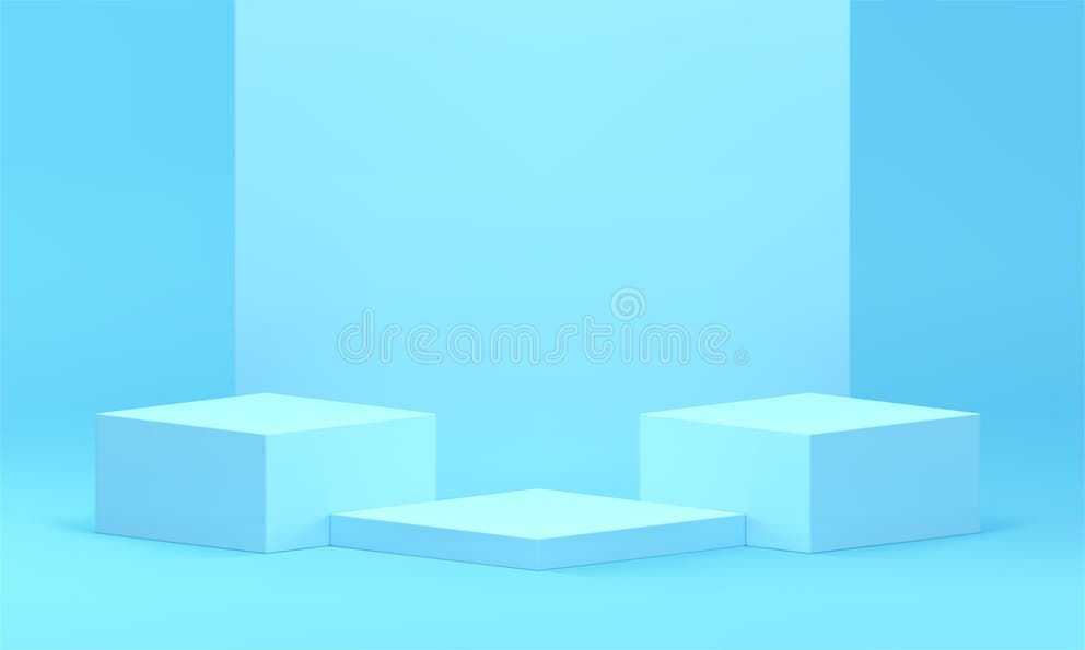 Blue 3d Podium Squared Three Platform with Light Pastel Wall Backdrop ...