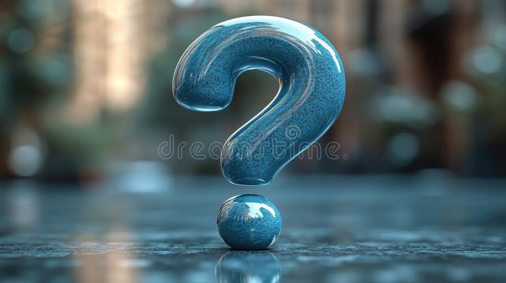 Blue 3D Question Mark on Reflective Surface, Artistic Rendering ...