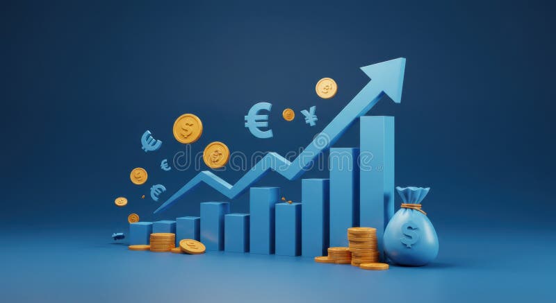 Blue 3D Render of Rising Financial Growth Chart Stock Illustration ...
