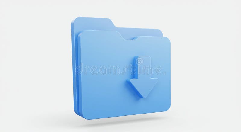 Blue 3D-rendered Digital Folder Icon with a Downward-pointing Arrow on ...