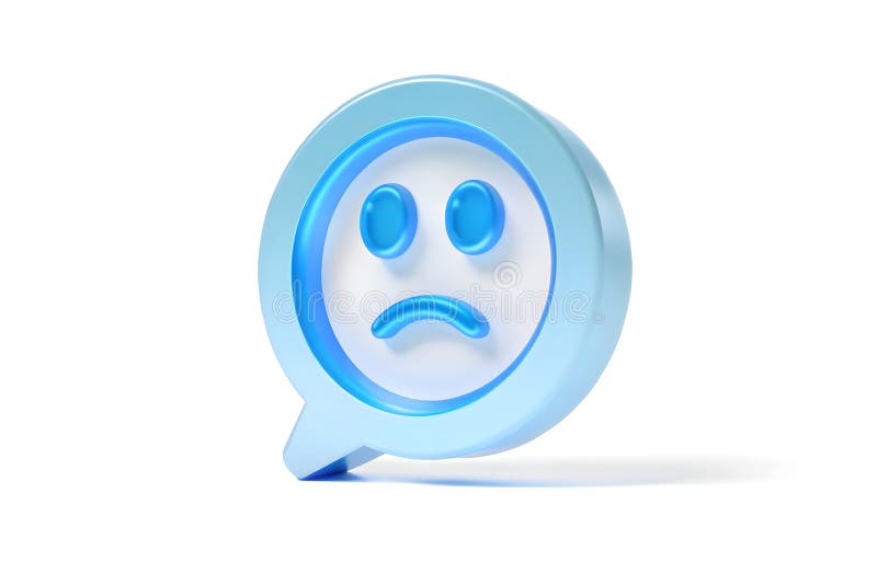 Blue 3D Sad Face Emoji in Chat Bubble – Digital Emotion Icon Stock ...
