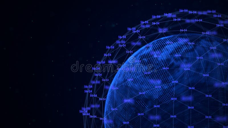 Blue 3d Sphere in a Shape of Earth with Dots. Network Connection Orbit ...