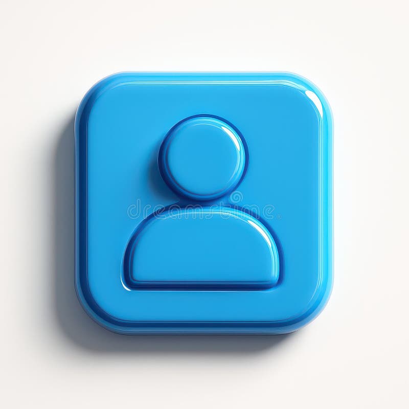 Blue 3 D User Icon on White Background Rounded Square Shape Glossy ...