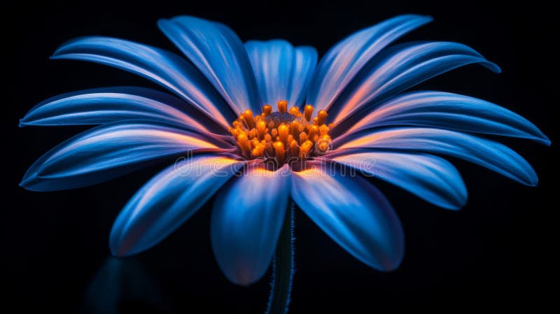 Blue Daisy Flower Macro Photography on Black Background Stock ...