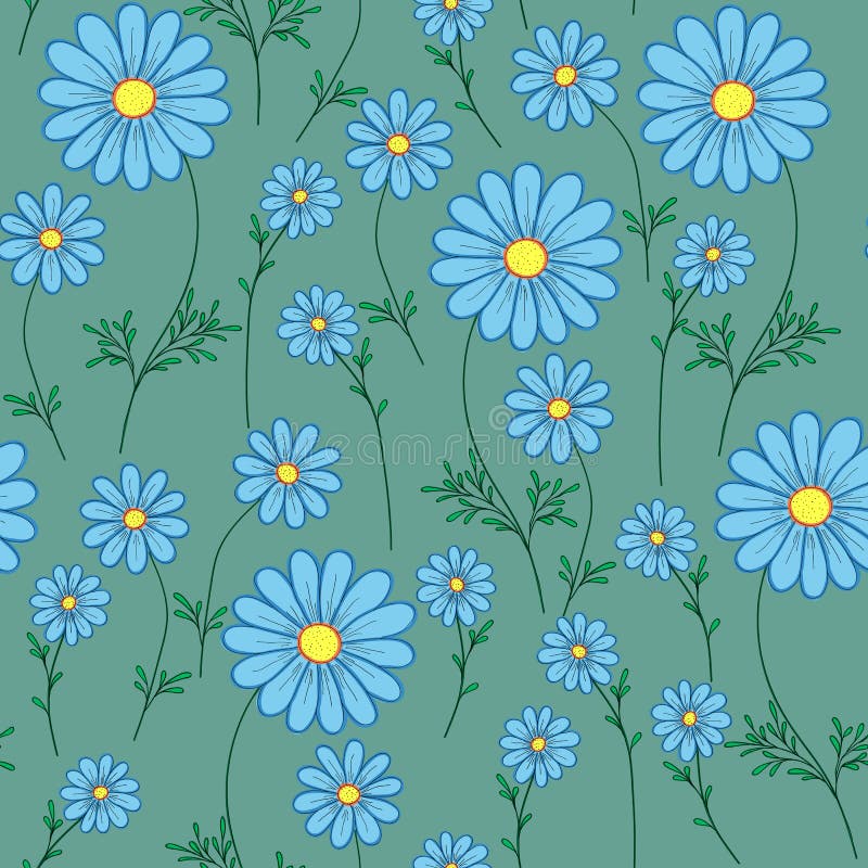 Blue Daisy on a Green Background Stock Illustration - Illustration of ...