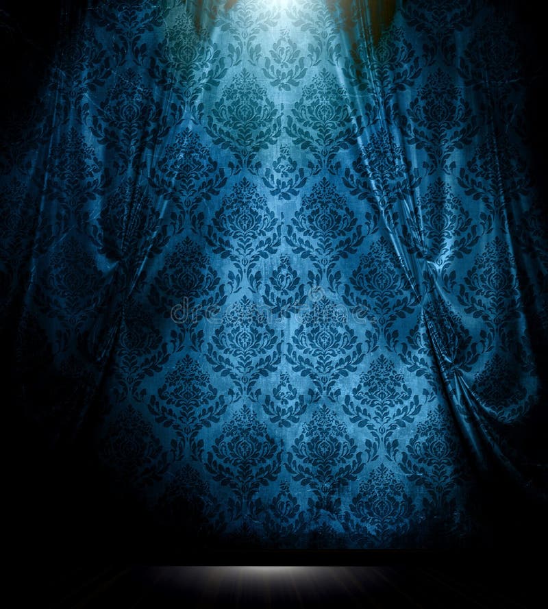 Blue Damask Drape Background Stock Illustration - Illustration of dark ...