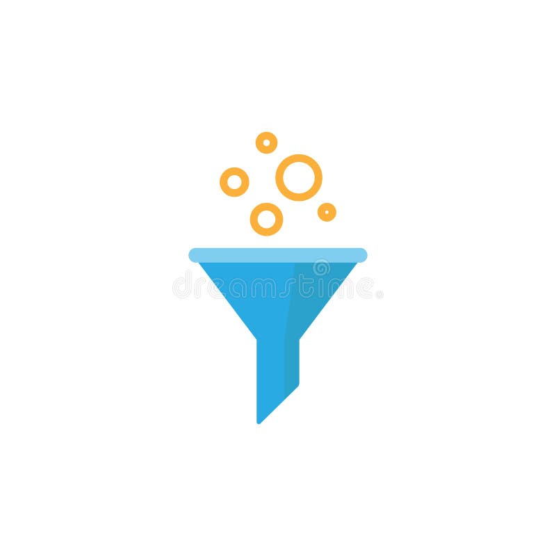 Blue Data Filter with Yellow Arrow. Flat Data Funnel Icon. Isolated on ...