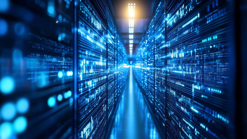 Blue Data Server Hallway with Futuristic Lighting Stock Photo - Image ...