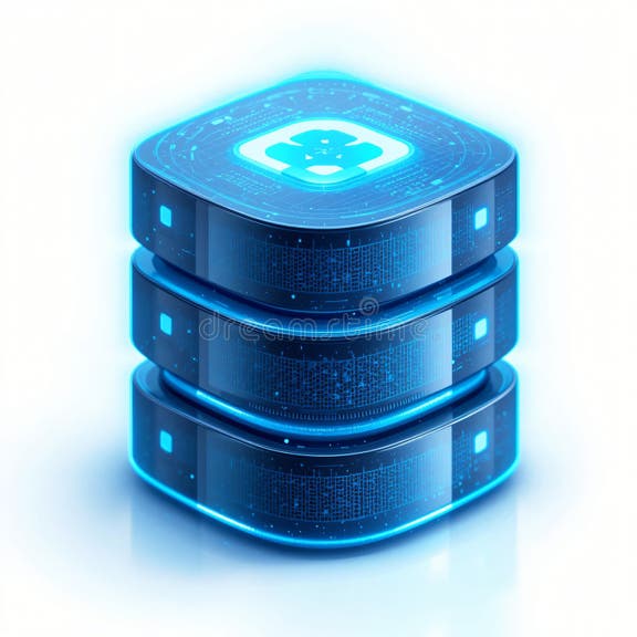 Blue Database Stack Icon with Neon Glow on Gradient Tech Background ...