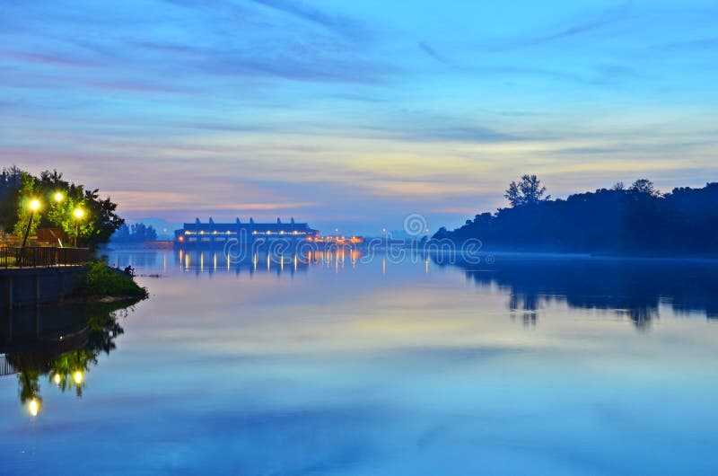 Blue Dawn Sky with Cloud Horizontal Lines Motion Effect on Background ...