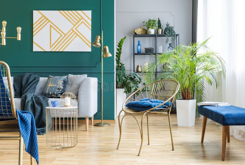 Blue Decorations in Stylish Modern Living Room Interior Stock Image ...