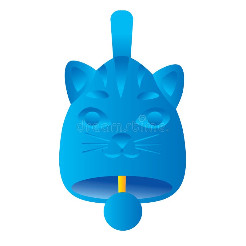 Blue Decorative Bell in the Form of a Cat`s Head, Cartoon Illustration ...