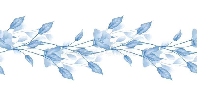 Blue Decorative Border with Flowers, Seamless Floral Pattern. Stock ...