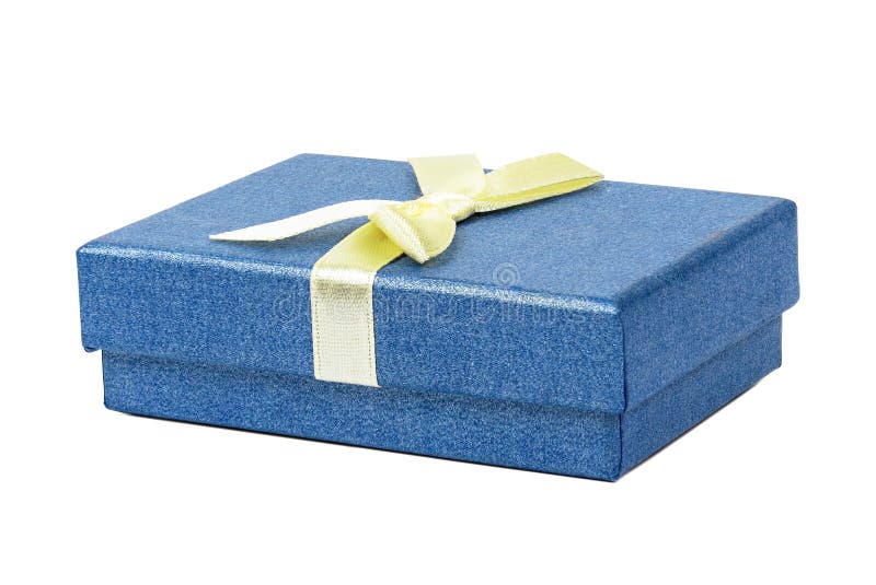 Blue Decorative Present Box with Yellow Ribbon Stock Photo - Image of ...