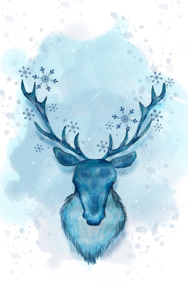 Blue Deer Head stock illustration. Illustration of watercolor - 215155933