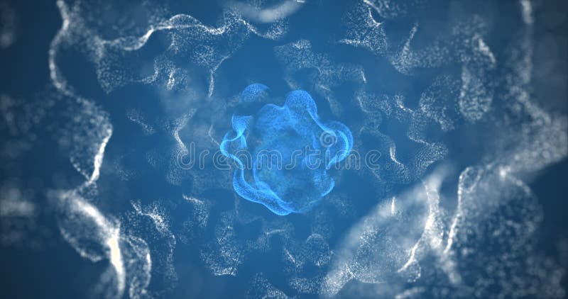 A Blue Deformable Ball Inside a Sphere of White Clouds of Particles ...