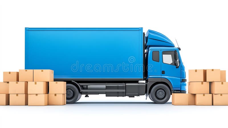 Blue Delivery Truck with Cardboard Boxes Ready for Unloading Stock ...