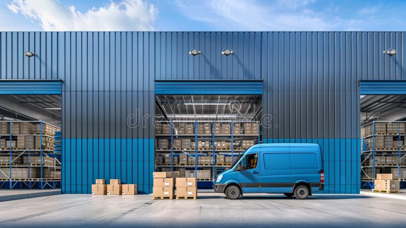 The Blue Delivery Van. AI Generated Stock Image - Image of boxes ...