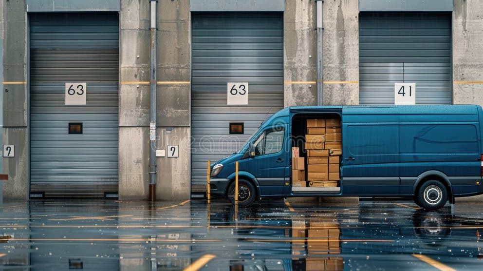 Blue Delivery Van at Warehouse. AI Generated Stock Photo - Image of ...