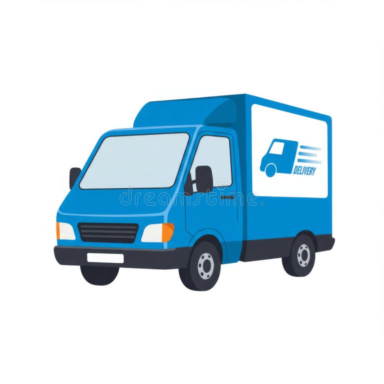 Blue Delivery Van on White Background Stock Illustration - Illustration ...