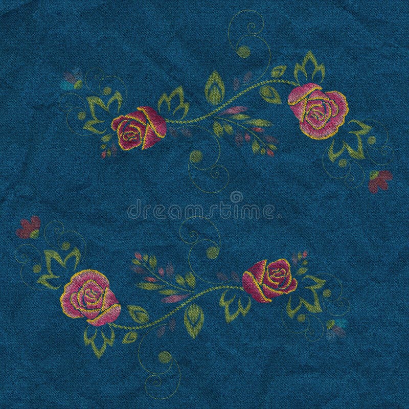 Denim Embroidery Rose stock illustration. Illustration of fashion ...