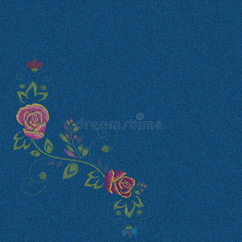 Denim Embroidery Rose stock illustration. Illustration of denim - 114417980