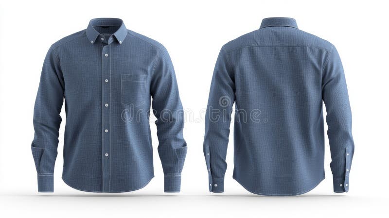 Blue Denim Long Sleeve Shirt: Front and Back Views Stock Illustration ...