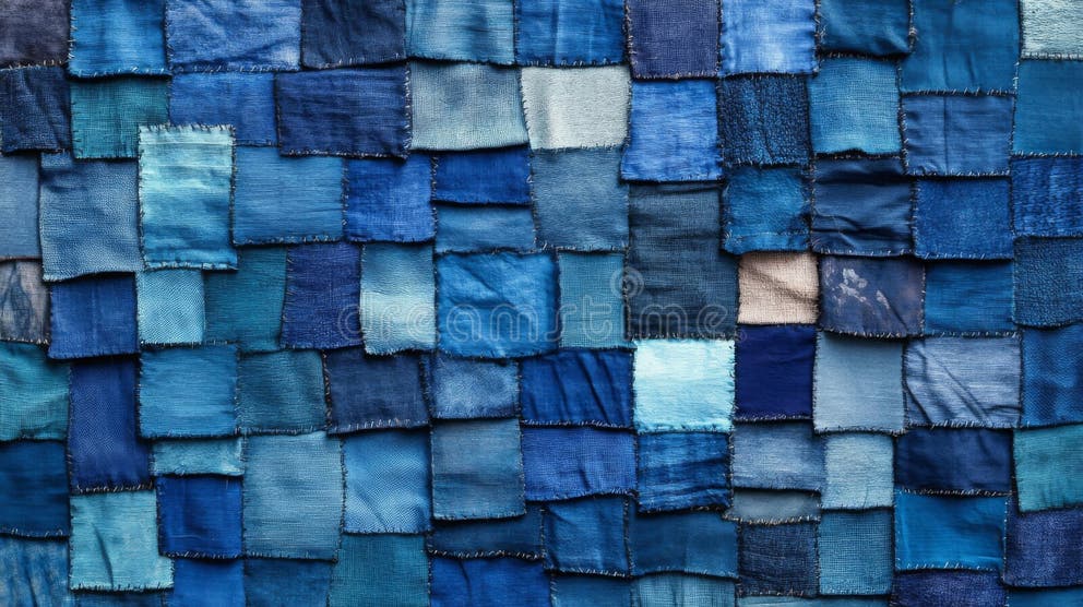 Blue Denim Patchwork Fabric Texture Background Stock Illustration ...