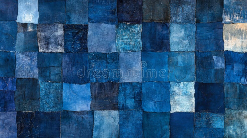 Blue Denim Patchwork Fabric Texture Background Stock Illustration ...