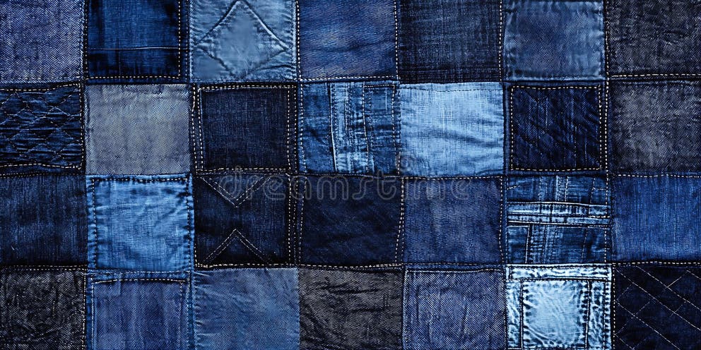 Blue Denim Patchwork Fabric Texture Seamless Background Stock ...