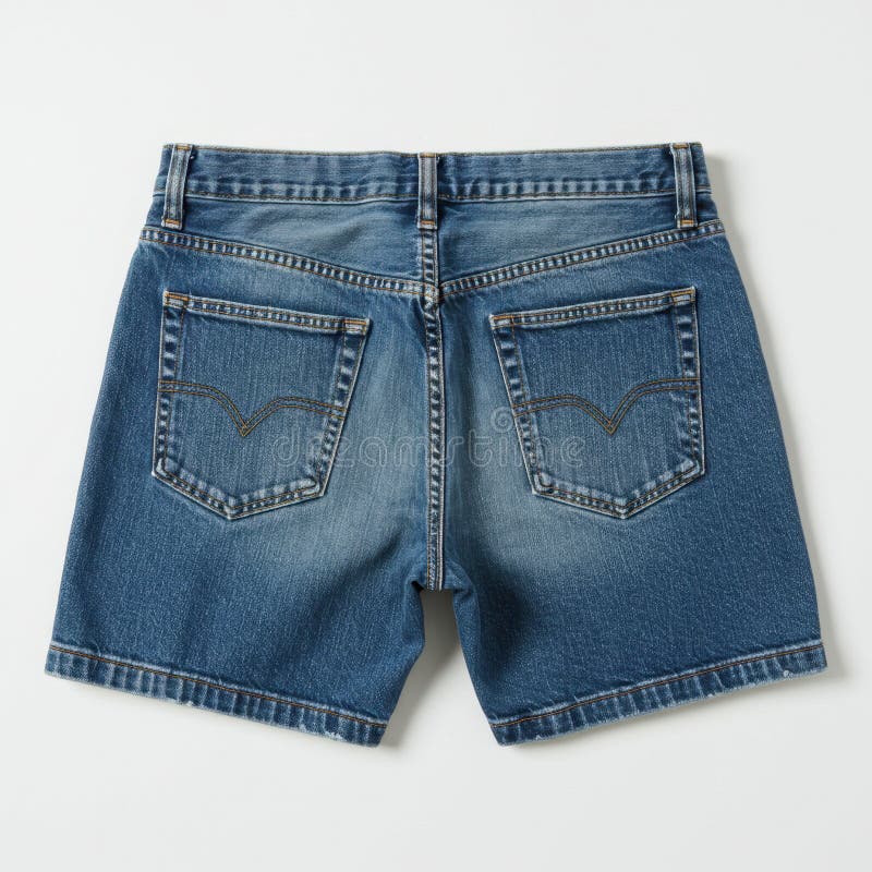 Blue Denim Shorts Back View on White Background Stock Illustration ...