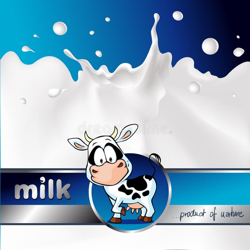 Blue Milk Design with Milk Splash, Farm Animal and Sunset - Vector ...
