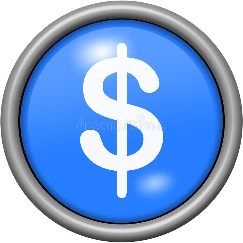 Blue Design Dollars in Round 3D Button Stock Illustration ...