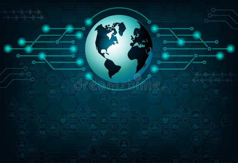 Blue Design with a Globe Silhouette and Internet Symbols. Stock Vector ...