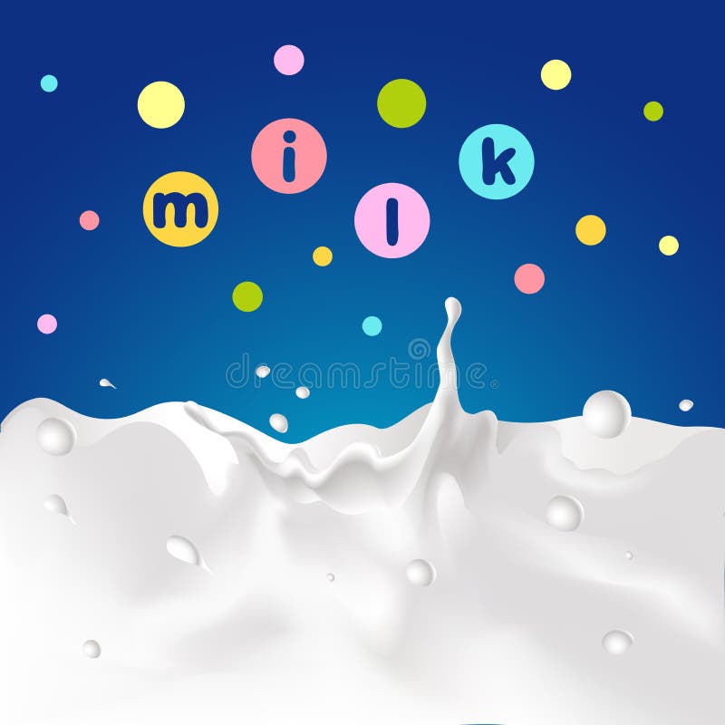 Blue Milk Design with Milk Splash, Farm Animal and Sunset - Vector ...