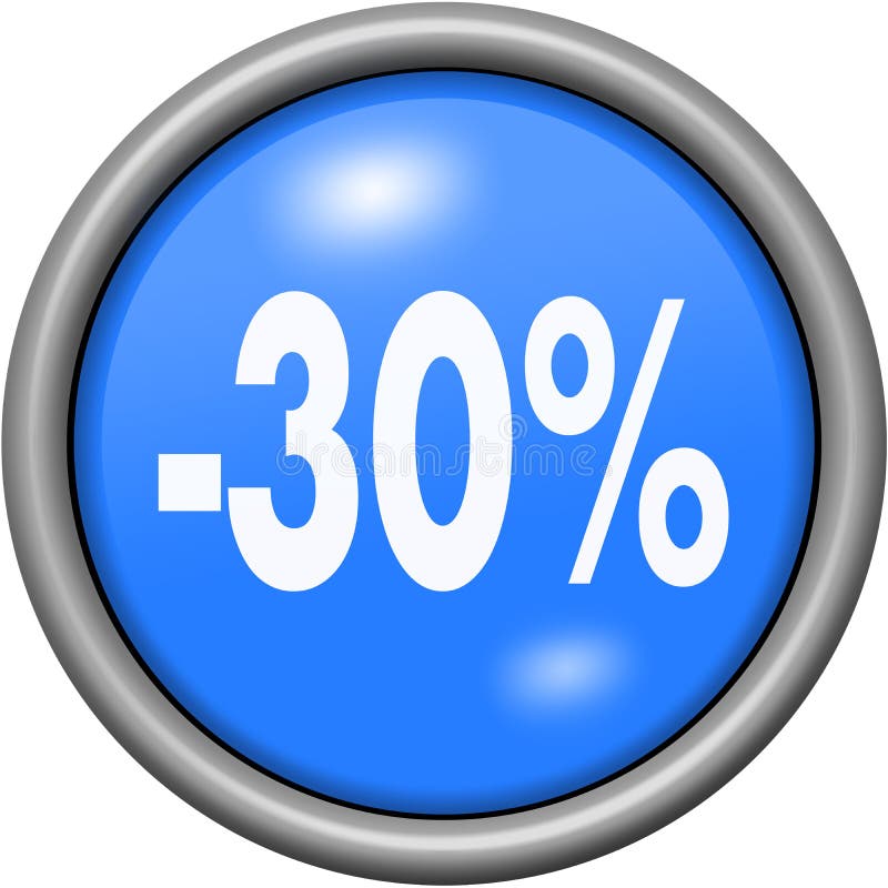 Blue Design 30 Percent in Round 3D Button Stock Illustration ...