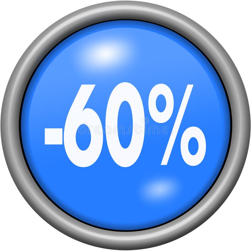 Blue Design 60 Percent in Round 3D Button Stock Illustration ...