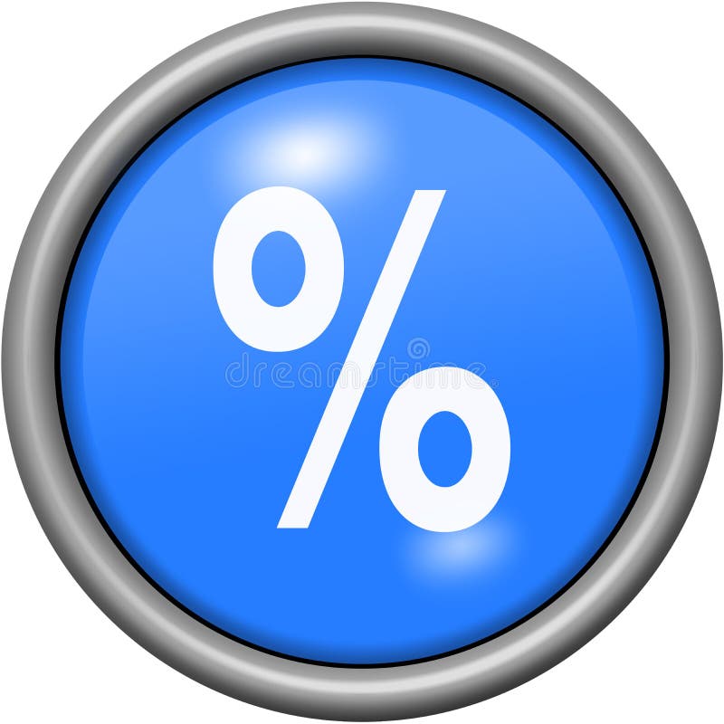 Blue Percentage in Round White Button with Shadow Stock Illustration ...