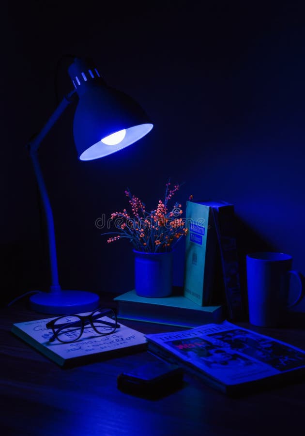 Blue Desk Lamp Illuminating Nighttime Study Stock Illustration ...