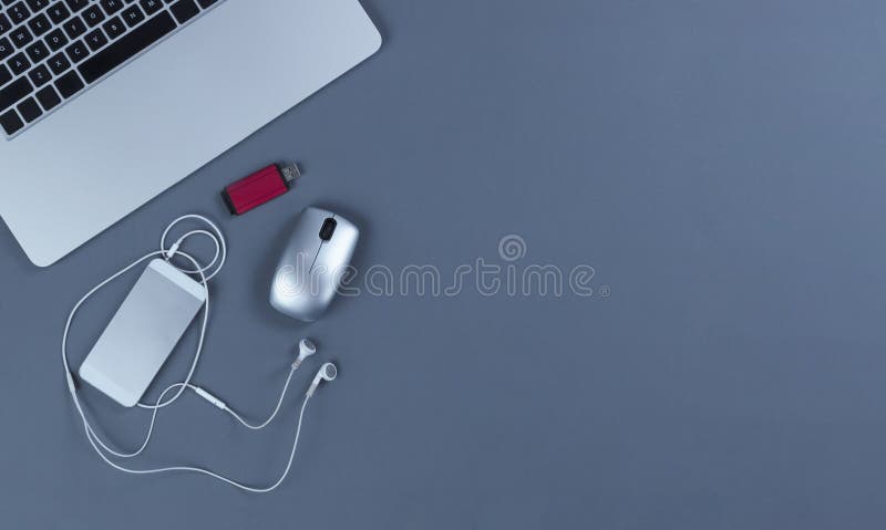 Blue Desktop with Mobile Devices for Telework or Telecommute Concept ...