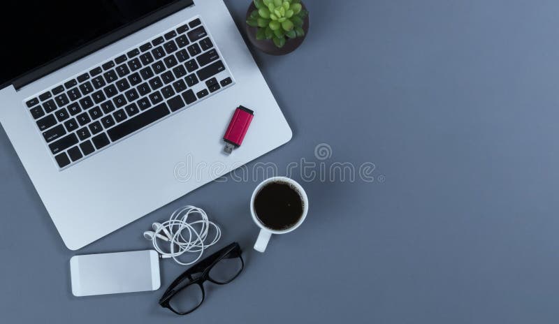 Blue Desktop with Portable Mobile Devices for Telework or Telecommute ...