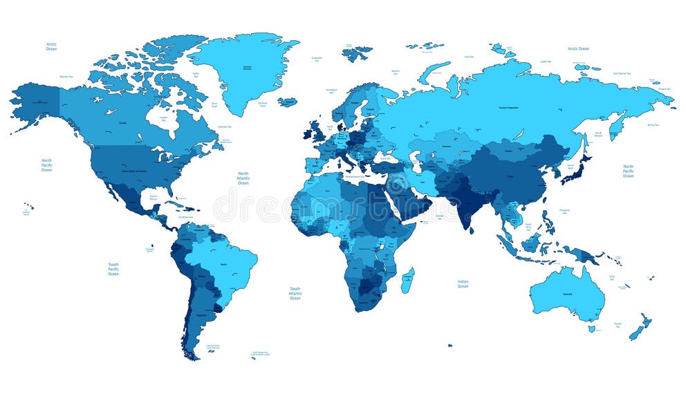 Blue detailed World map stock vector. Illustration of cartography ...