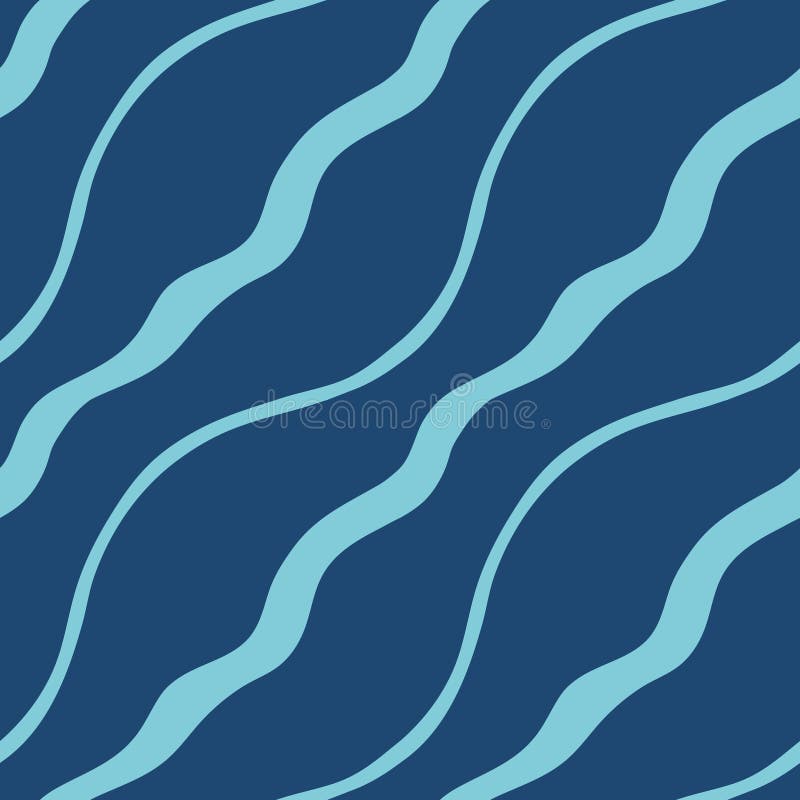 Blue Diagonal Wavy Stripes Vector Seamless Pattern. Modern Minimal ...