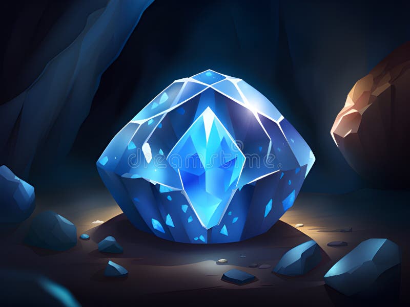 A Blue Diamond in a Cave with Rocks Stock Illustration - Illustration ...